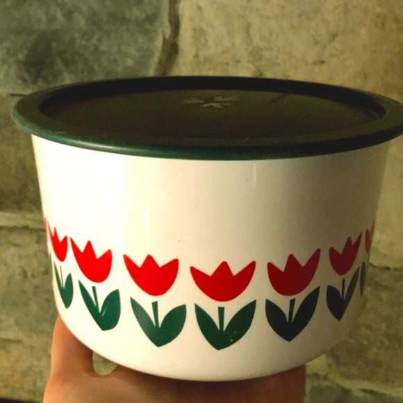 Tupperware | Kitchen | Vintage 98s Tulip Print Tupperware Candy Jar ...